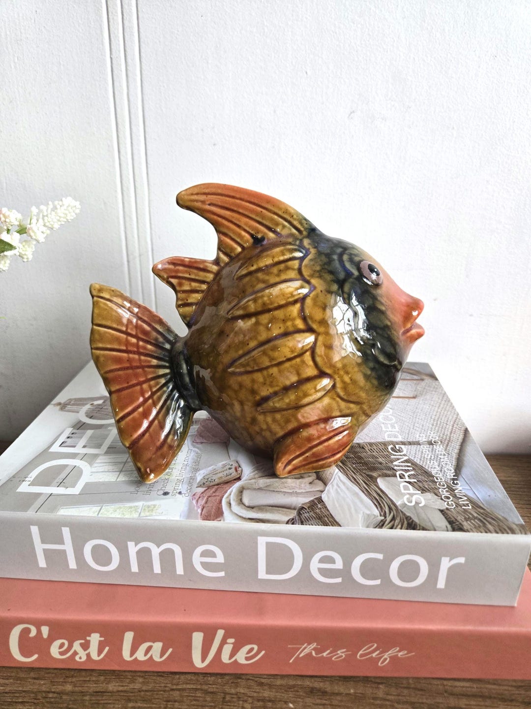 Vintage Ceramic Fish Piggy Bank Money Box Brown and Orange Tones ...