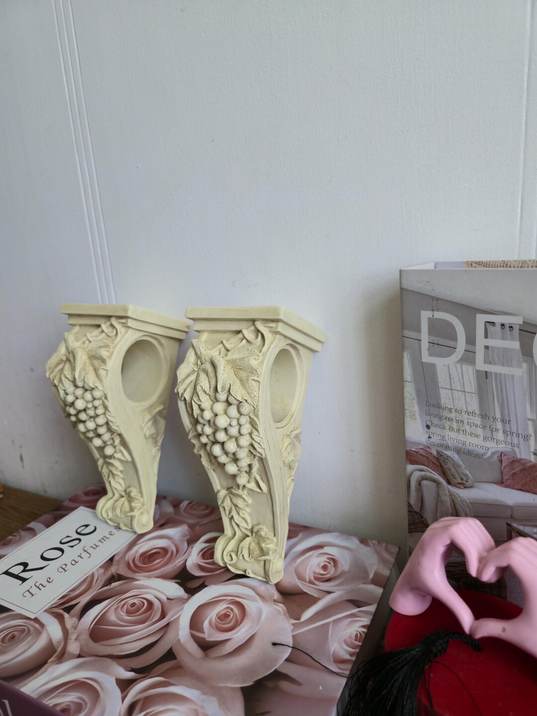 Vintage Resin Curtain Rod Brackets, Cream Colored Shabby Brackets to ...