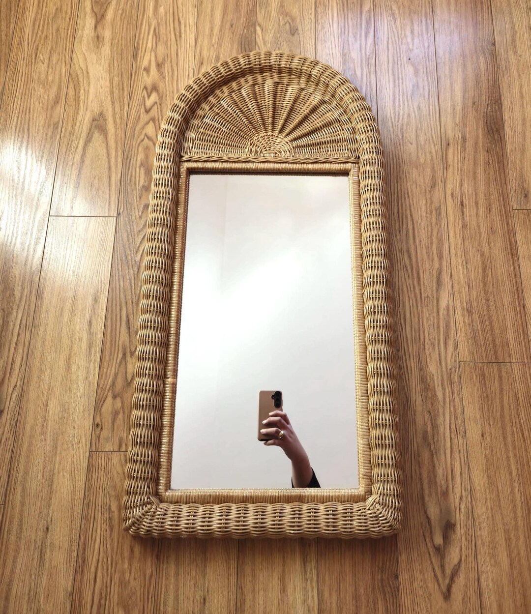 Vinatge Large Rattan Mirror, Rattan Arched Mirror, Woven Natural Arch ...