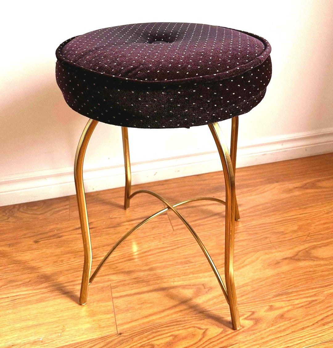 Vintage 70s Stool , Velvet Brass Elegant Vintage Retro Stool, Mid ...