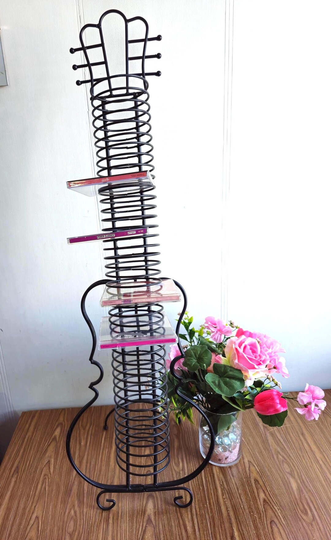 Vintage Unique Wrought Iron CD Holder for Half Size Guitar With Stand ...