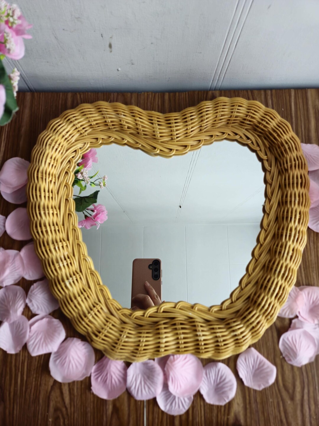 Vintage Wicker Mirror, Apple Shape, Wooden Frame, Boho Decor,wicker ...