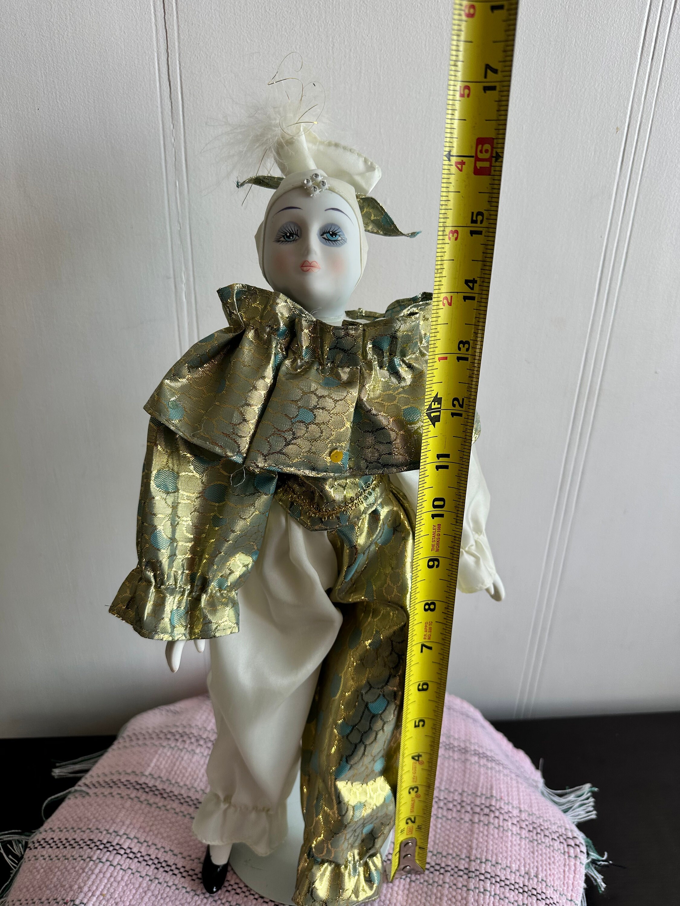 Vintage Pierrot Clown Doll Porcelain Head Arms Feet White & Golden ...