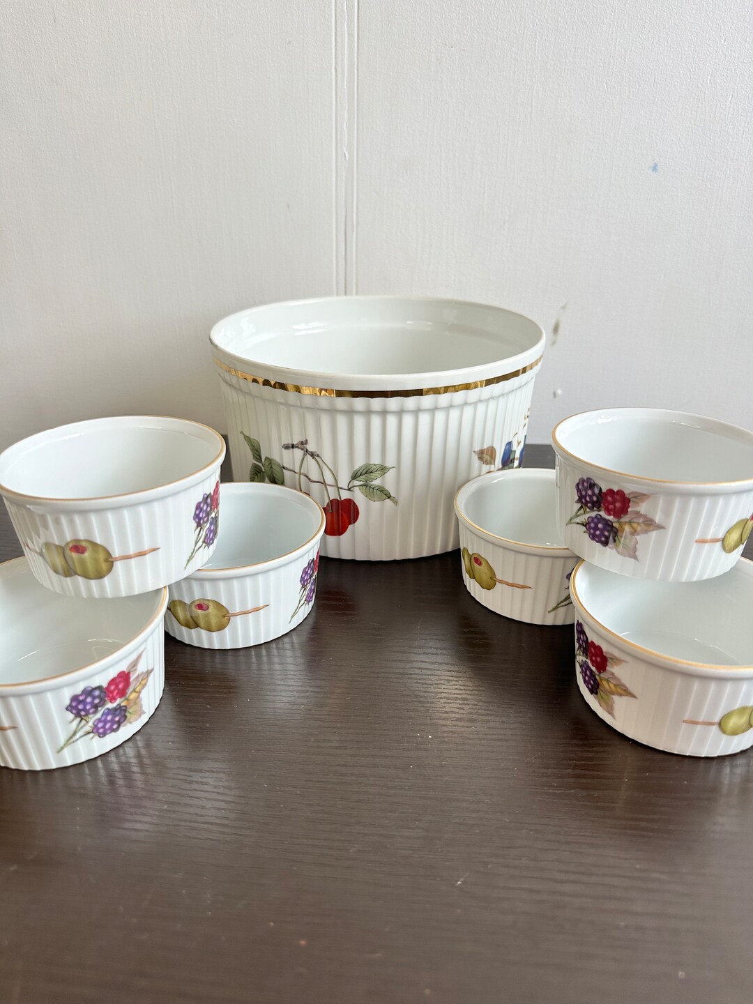 Vintage Royal Worcester Evesham Soufflé Baking Dish Gold Trim Oven ...