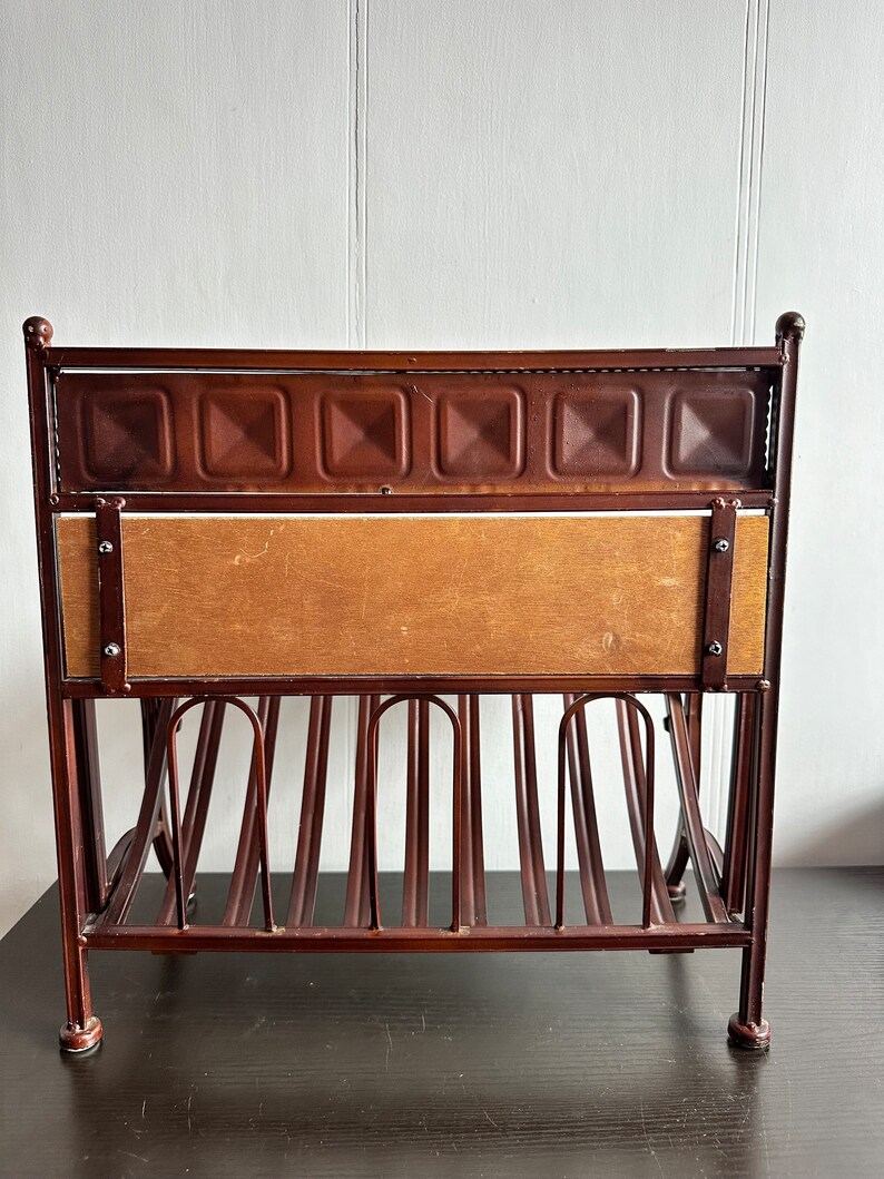 Vintage Wooden and Metal Magazine Holder, Vintage Book Holder, Vintage ...