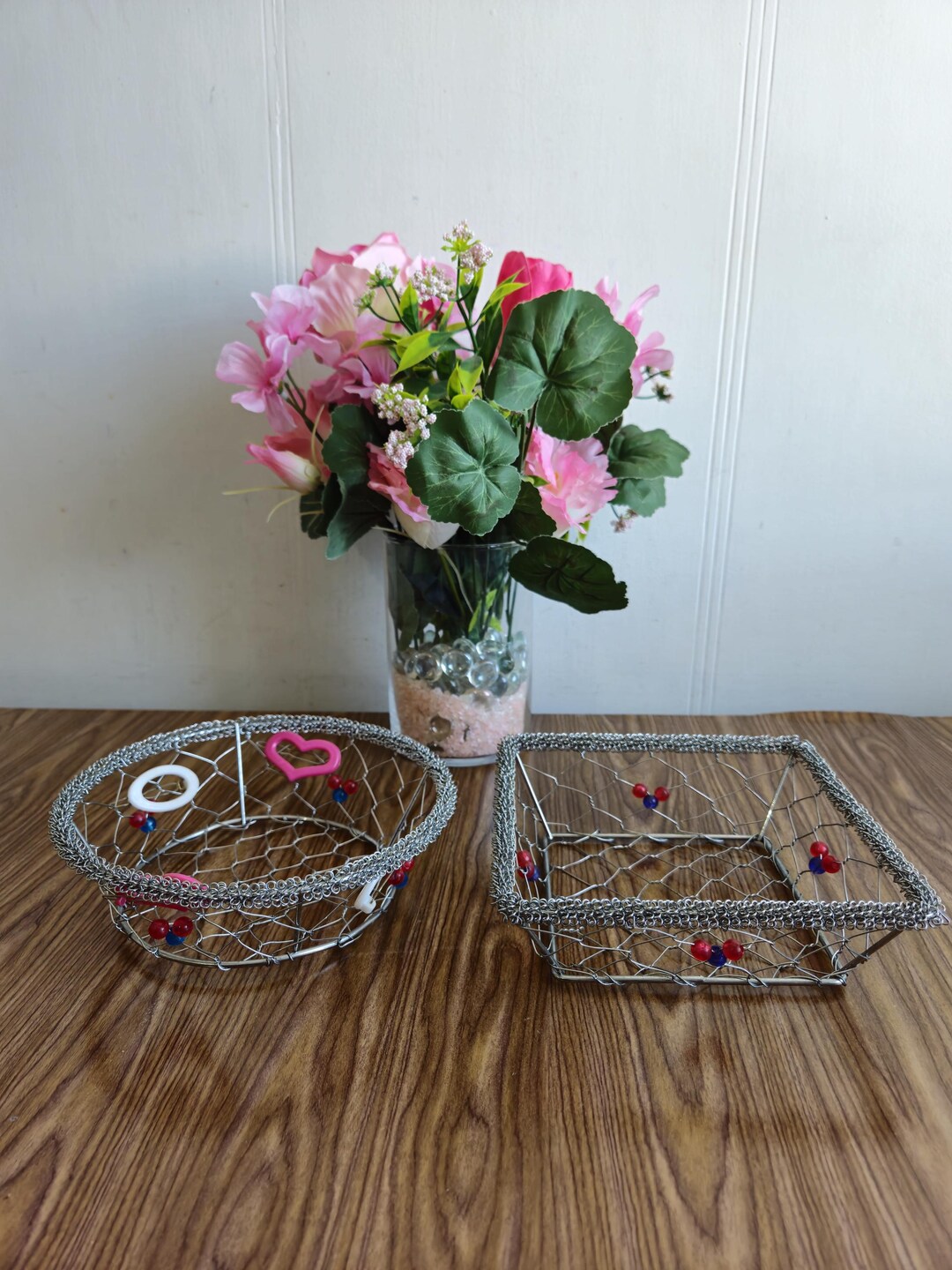 Set of 2 Vintage ,80's Oval and Square Silver Wire, Basket ,twisted ...