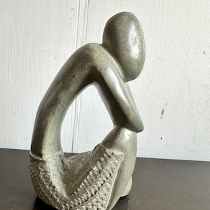 Vintage Modernist Carved Stone Thinking Man - Thinking Figurine ...