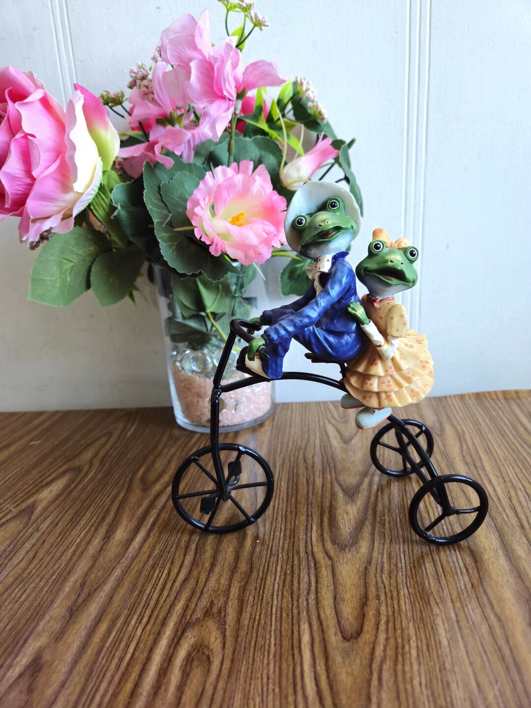 Vintage Cute Frogs Riding Tricycle Garden Stake, Metal Wrought Iron ...