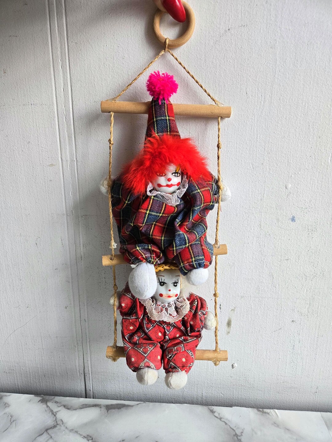 Vintage Hanging Clowns on A Swing, Vintage Funny Clown, Vintage Doll ...