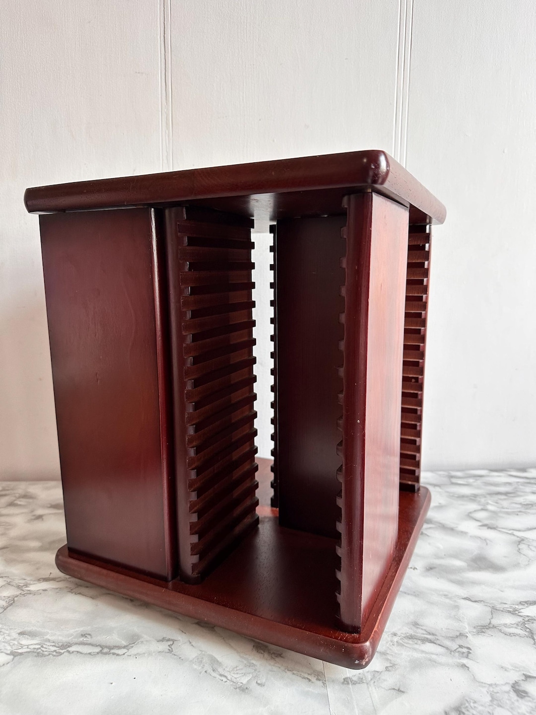 Vintage Wooden Unique Rotating 64 CD DVD Disc Holder CD Spinner Tower ...