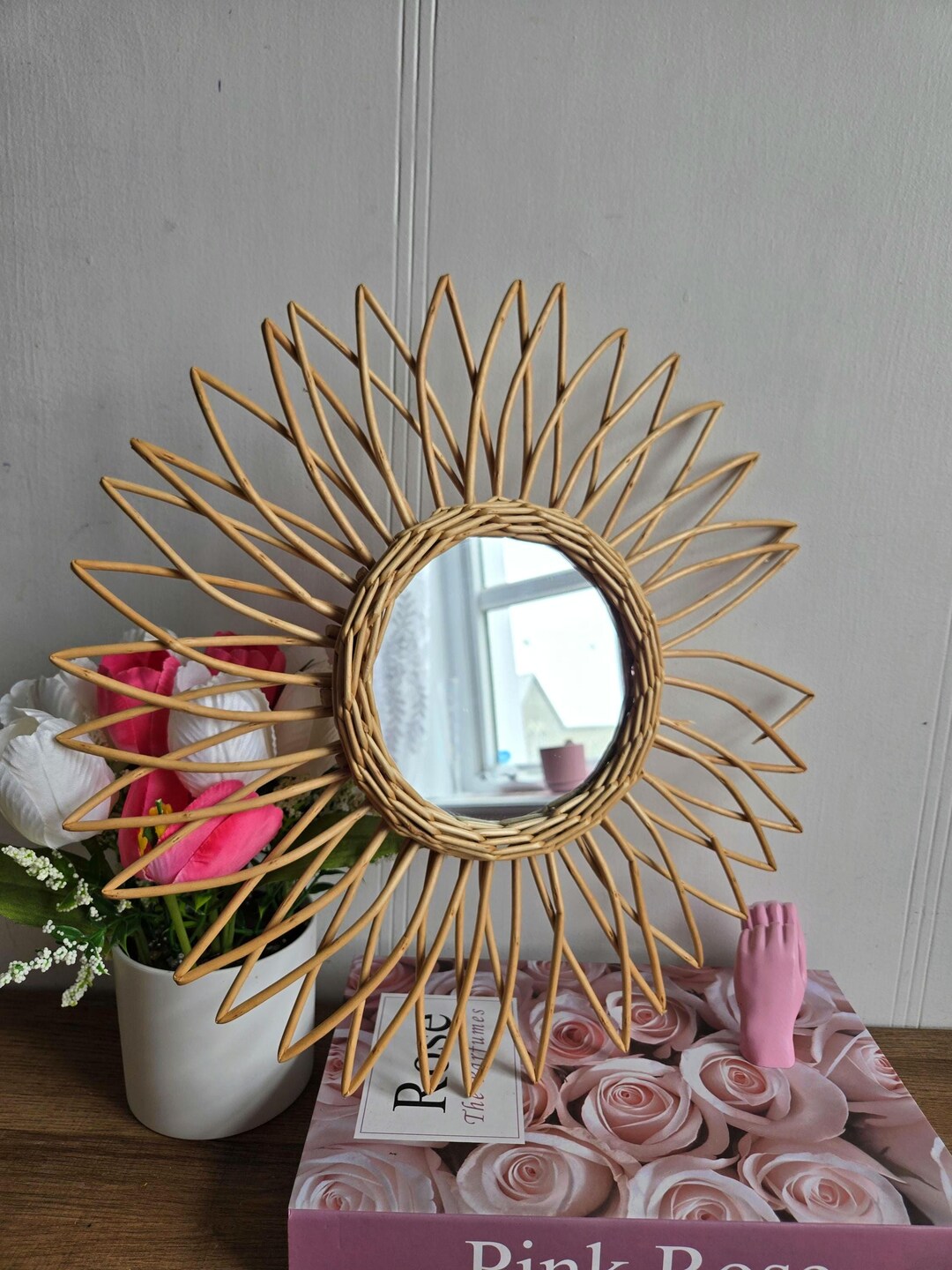 Vintage Rattan Sun Mirror ,bohemian Natural Brown Rattan Accent Wall ...