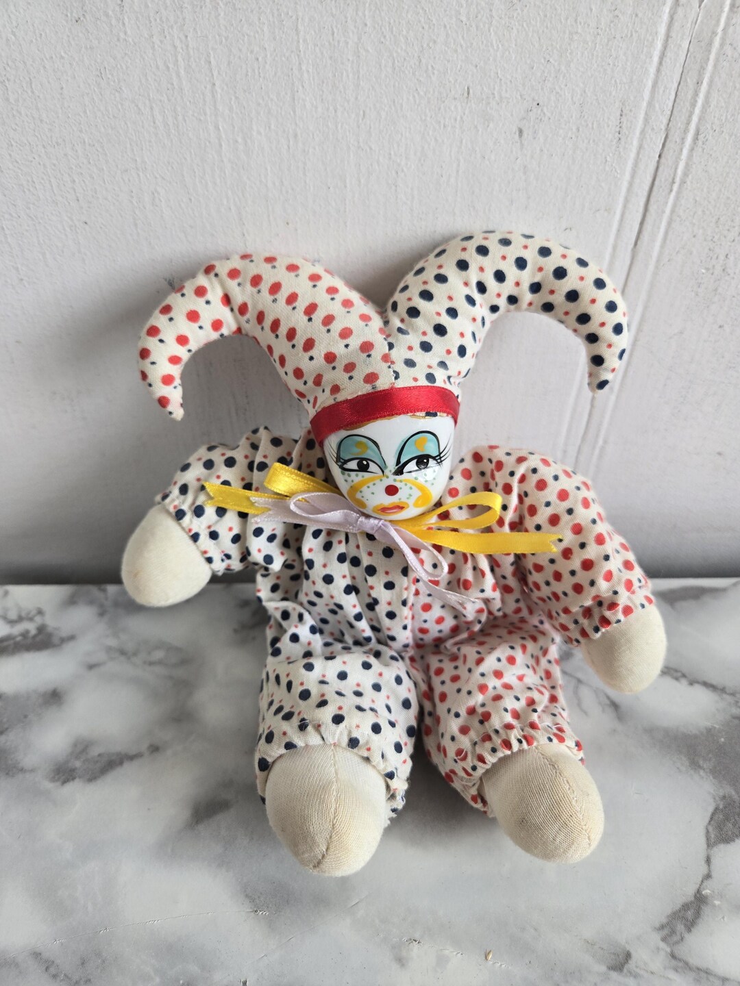 Vintage Porcelain Clown Face Pouf With Red and Blue Polka Dots. - Etsy