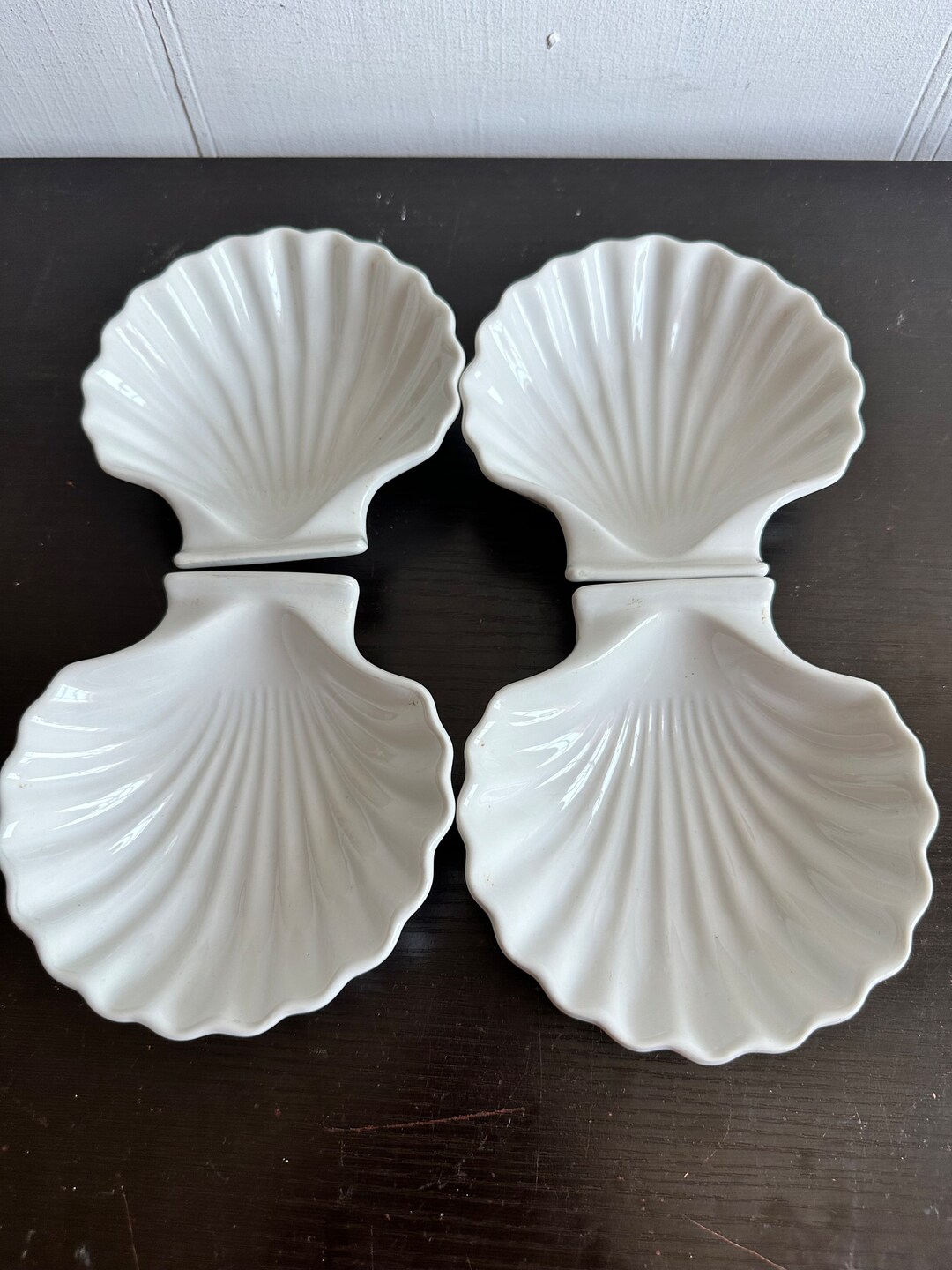 Vintage Set of 4 Porcelain Shell Set, Clam Shell, Dessert Bowls, Snack ...