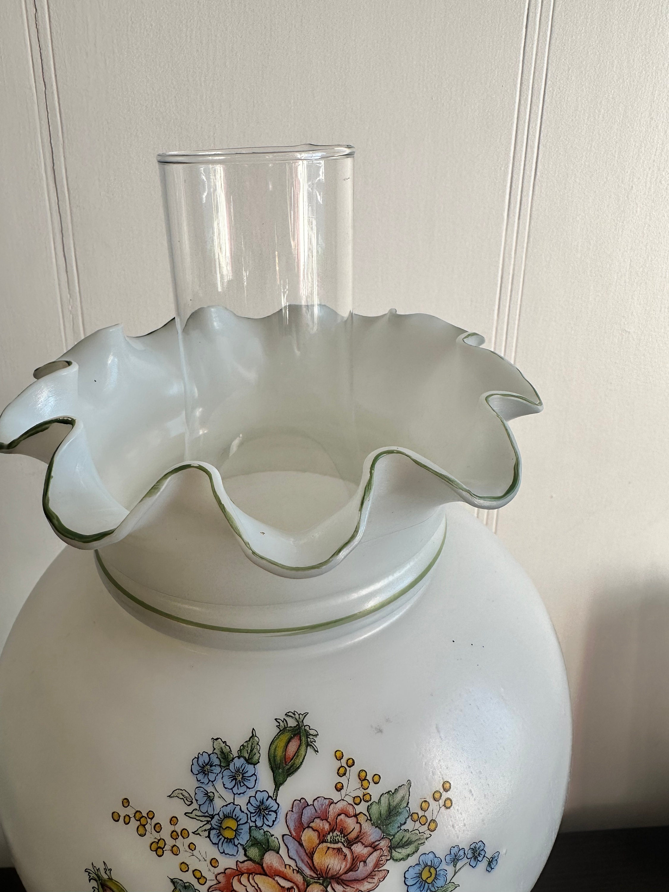 Vintage Oil Lamp Table Lamp Electric Milk Glass Shade Hand Painted ...