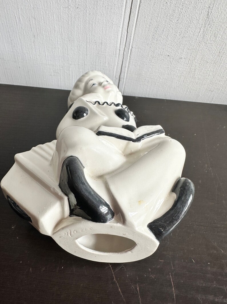 Vintage Pierrot Mime Statue Black & White Enameled Plaster Clown ...