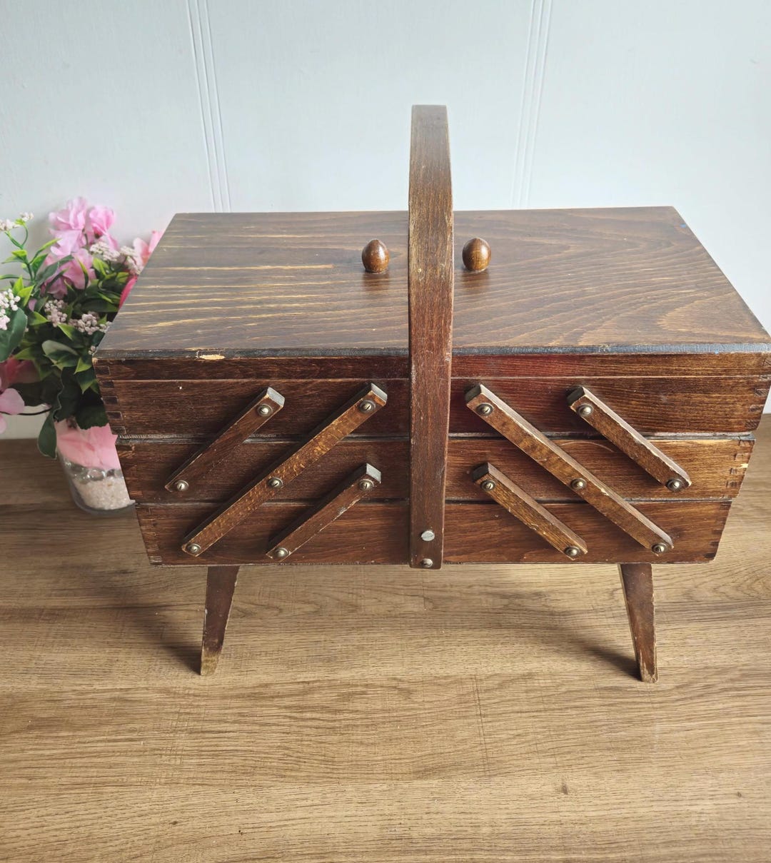 Vinatge Accordion Sewing Box, Wooden Folding Box, Cantilever Sewing Box ...