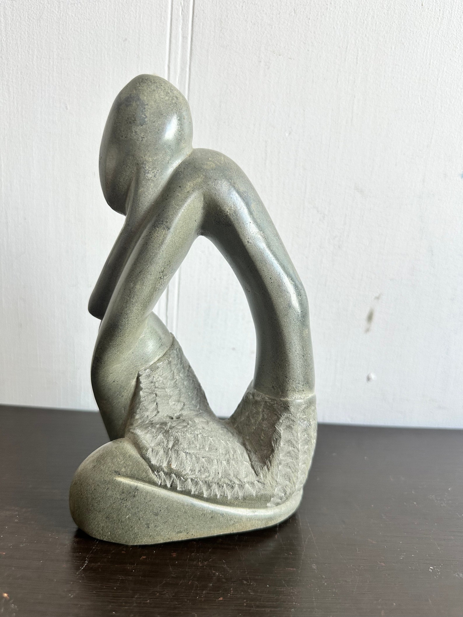 Vintage Modernist Carved Stone Thinking Man - Thinking Figurine ...
