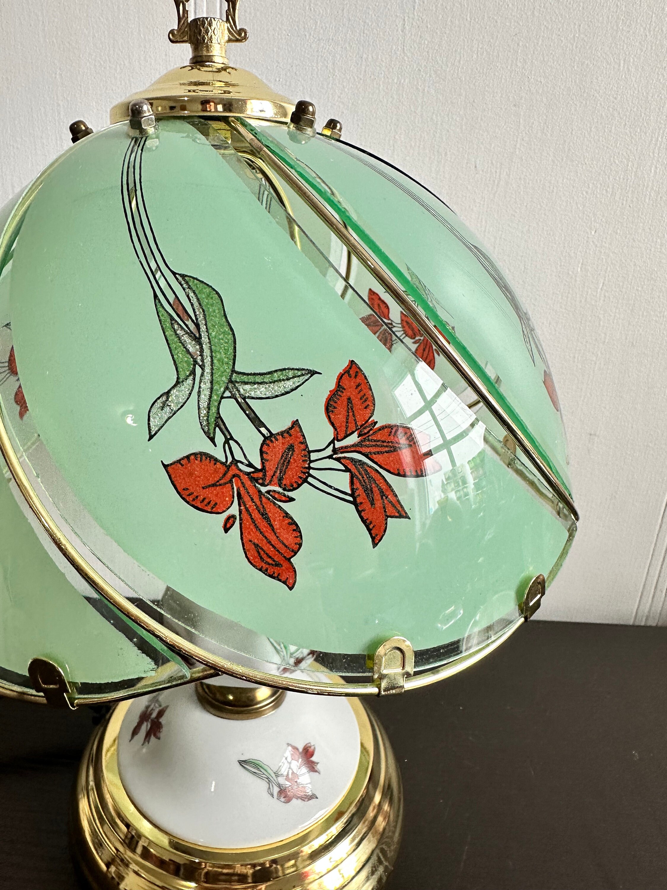Vintage Tiffany Style Touch Lamp, Light Green Glass and Gold Metal ...