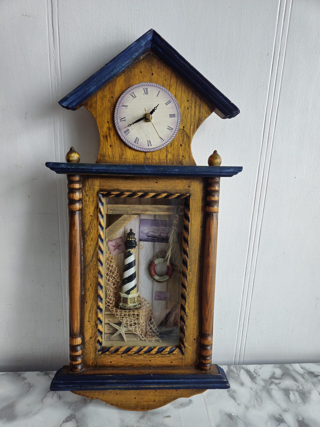 Vintage Wooden Clock in a Lighthouse Shaped Pattern, Lighthouse With ...