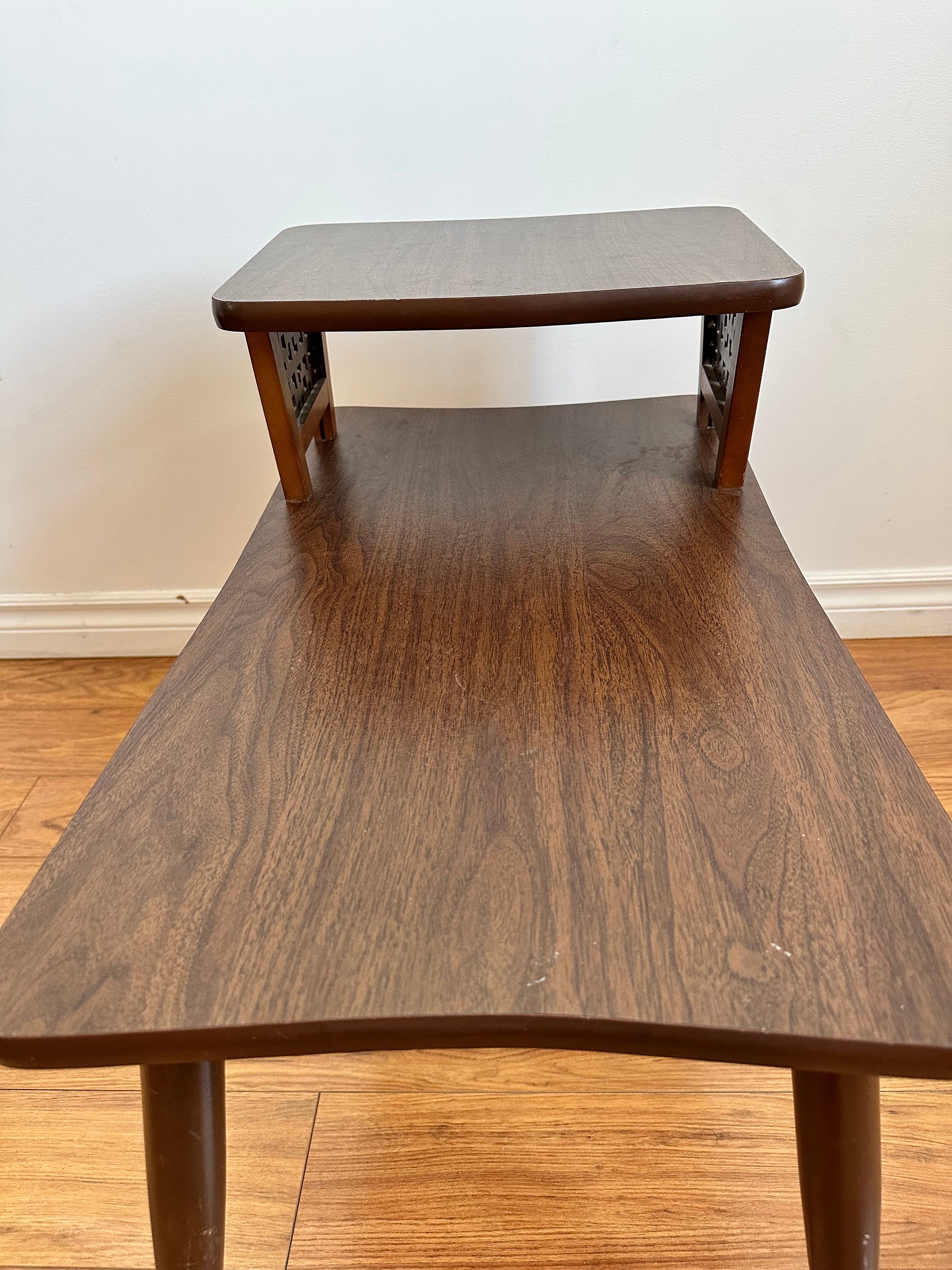 Vintage 2 Tier Wooden End Table Faux Wood 60s Mid Century Side Table ...