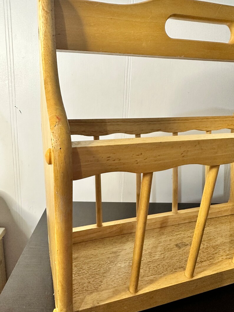 Vintage Wooden Newspaper Rack MCM Home Organization Floor Magazine Rack ...