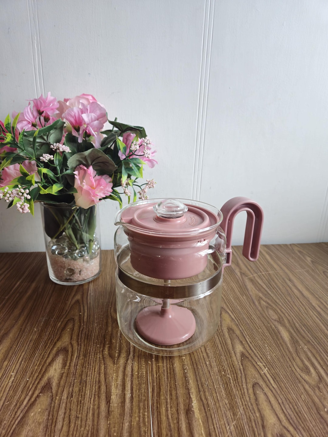 Vintage, Gemco Glass Coffee Pot, Stovetop Percolator, Pink Plastic ...
