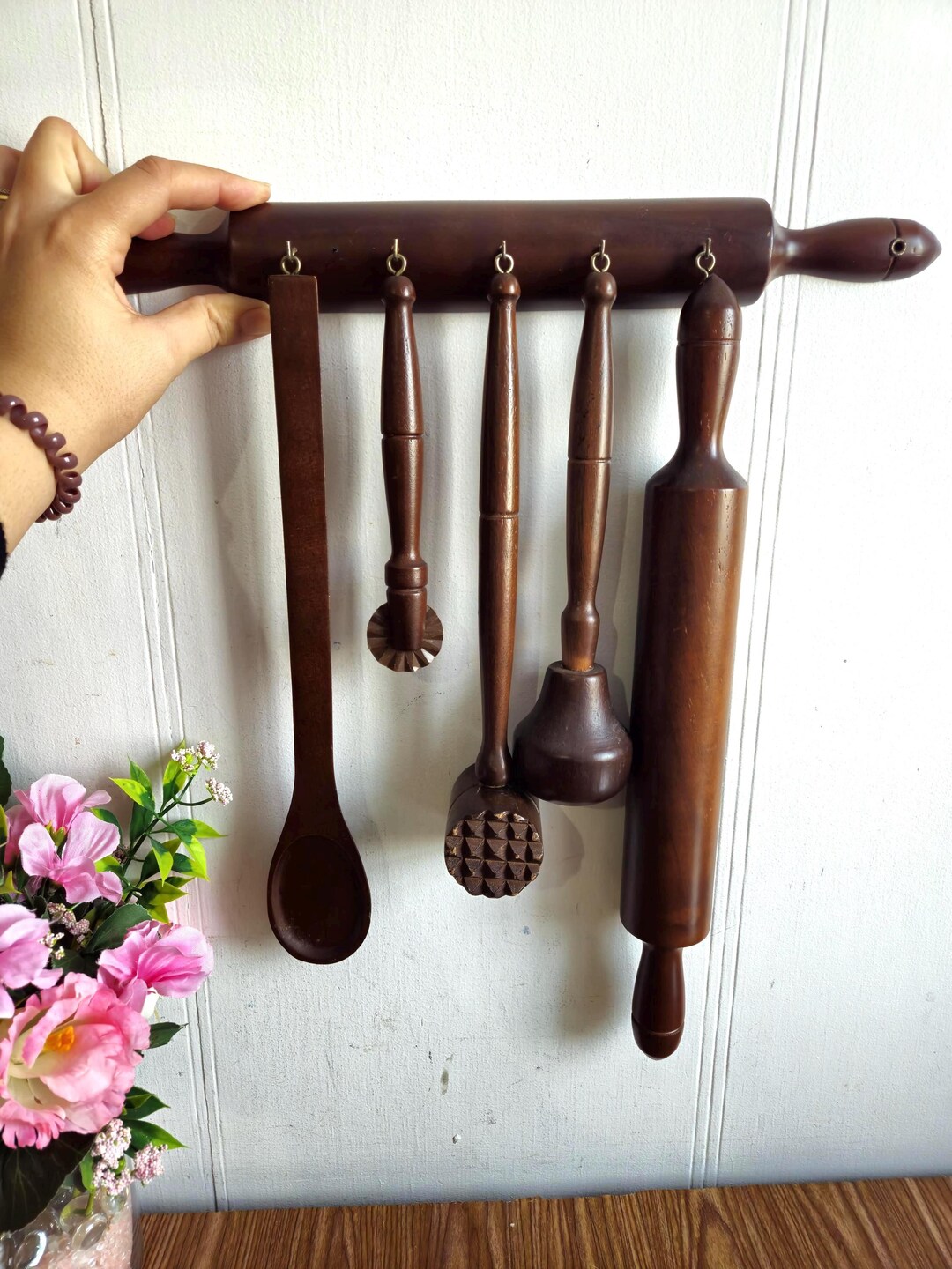 Vintage Wind Chime for Kitchen Utensils Wooden Hanging, Farmhouse ...