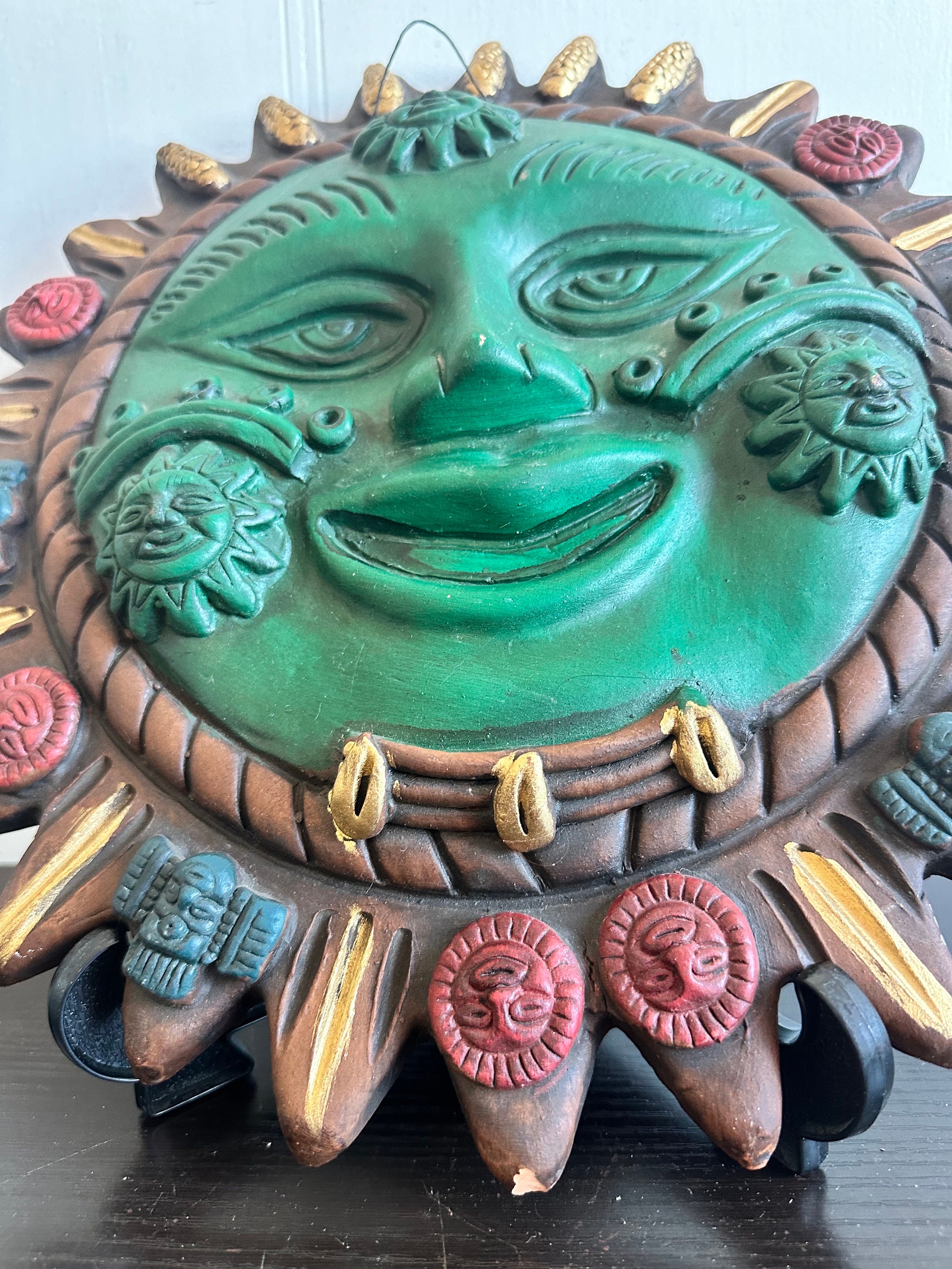 Vintage Large Terracotta Sun God Face Sculpture Handcrafted Folk Wall ...