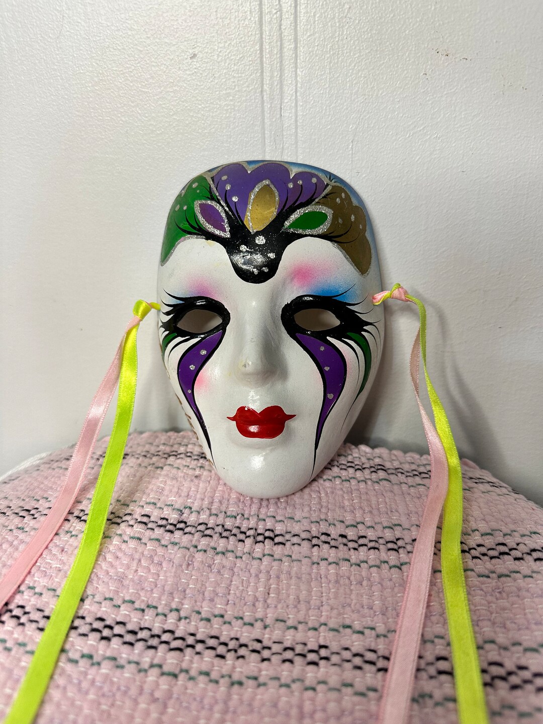Vintage Mardi Gras Porcelain Ceramic Painted Wall Hanging Face Mask - Etsy