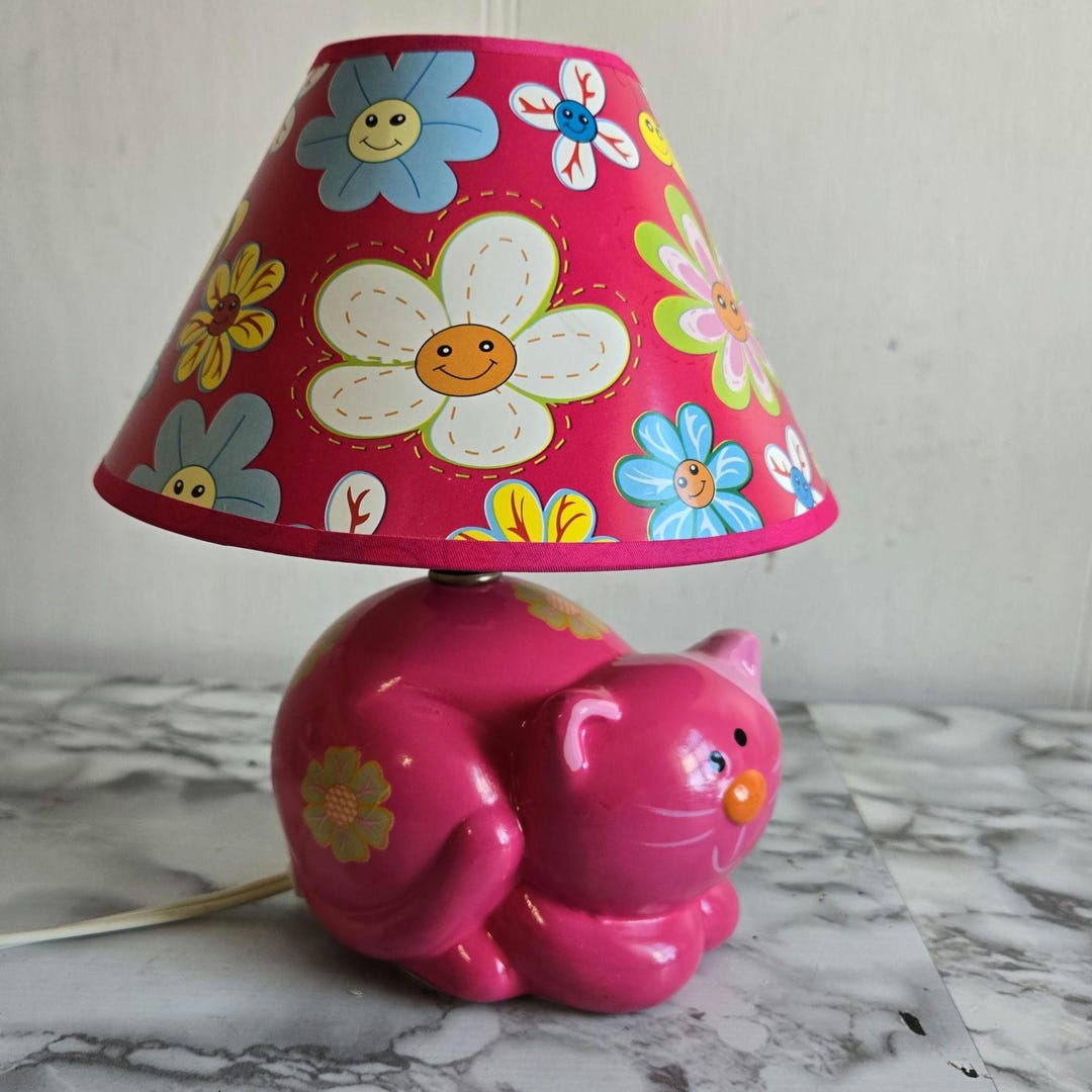 Vinatge Pink Cat Lamp Table ,y2k Retro Flower Bedside Table Lamp ,kid ...