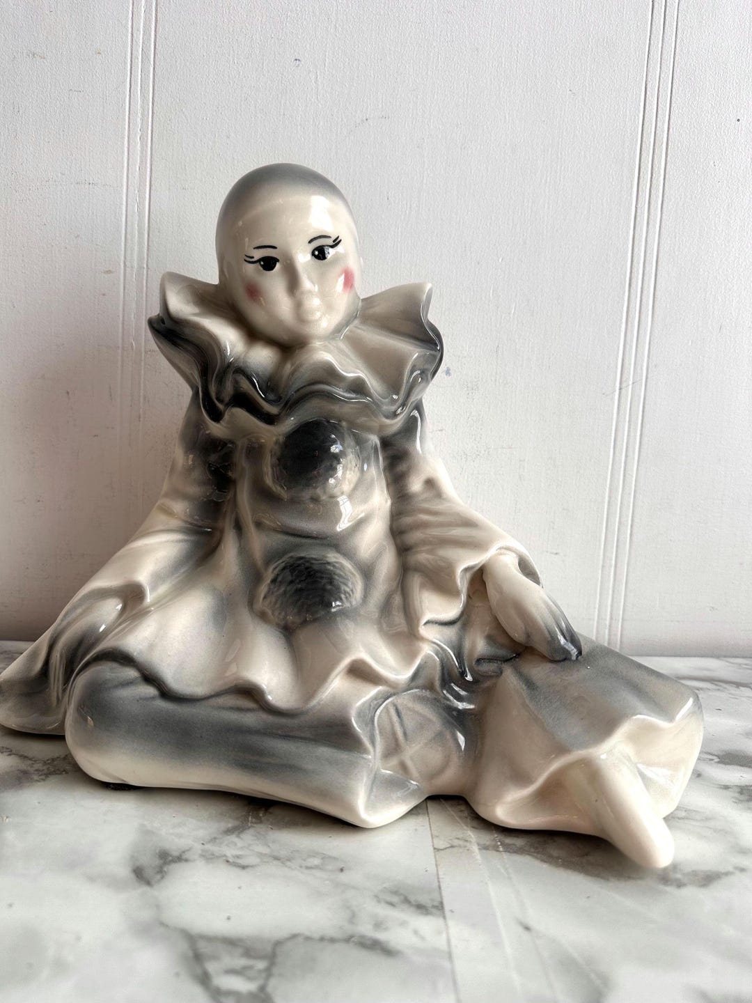 Vintage Retro 80's Pierrot Clown Statue Art Deco Large Seated Ruffled ...
