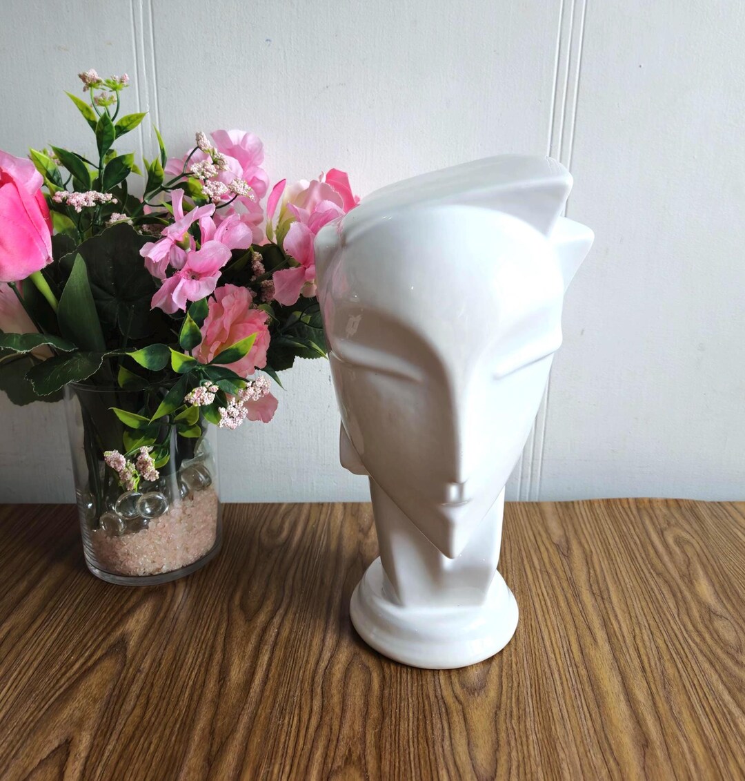 Rare Vintage White Art Deco Sculptural Bust Angular Face MCM Lindsey ...