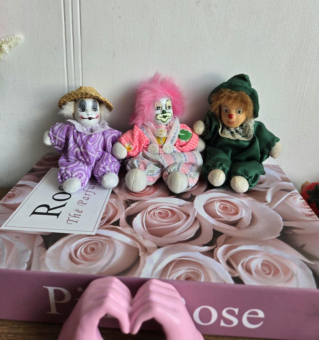 Set of 3 Vintage Clown Doll, Porcelain Circus Jester, Collectible ...