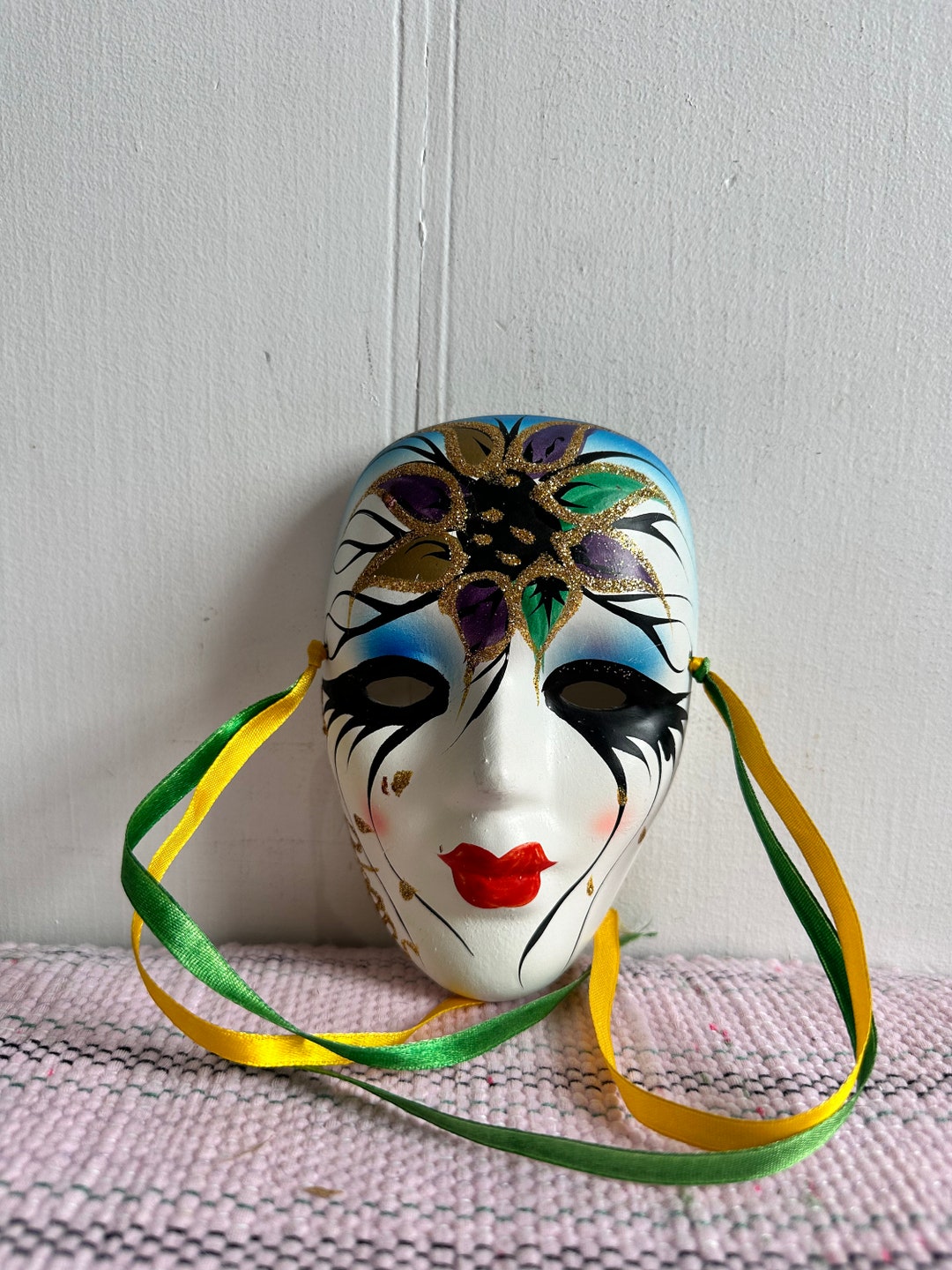 Vintage Mardi Gras Porcelain Ceramic ,painted Wall Hanging, Face Mask ...