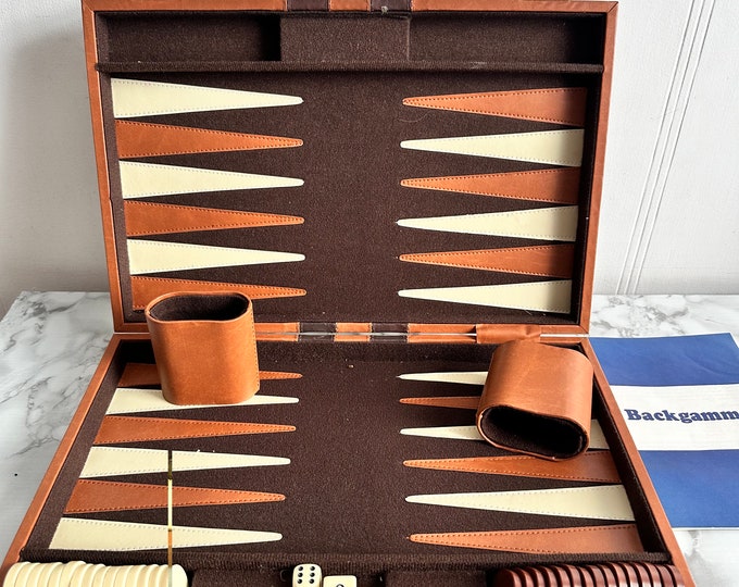 Vintage Backgammon Set With Luxurious Faux Leather Carrying Case ...