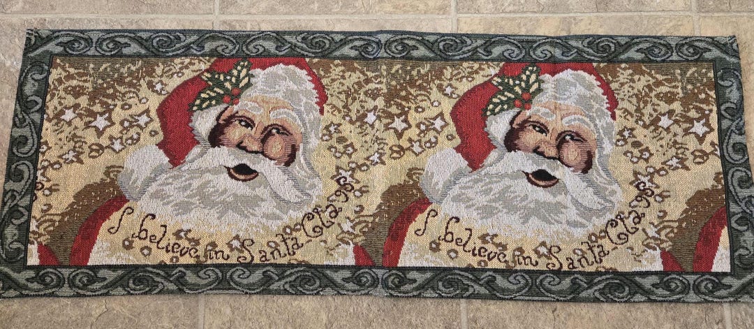 Vintage BELIEVE in SANTA CLAUS Face Christmas Table Runner Tapestry ...