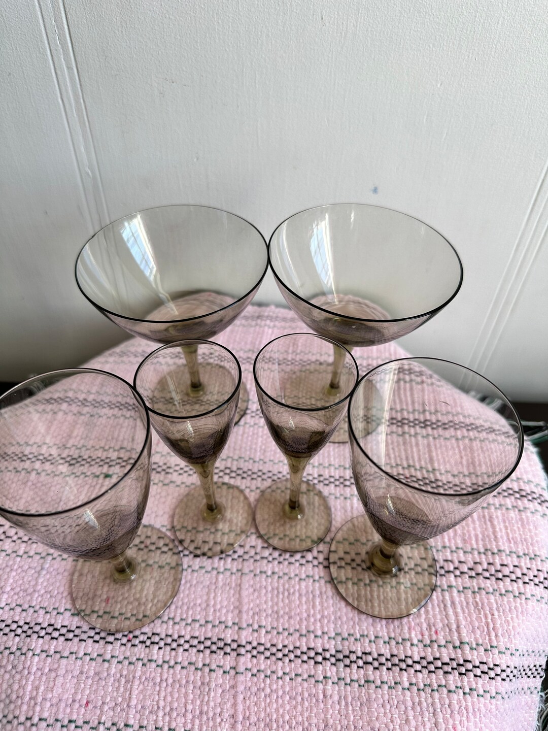 Set of 6 Vintage Mixed Stunning Smoky Brown Beige Artisan Glass ...