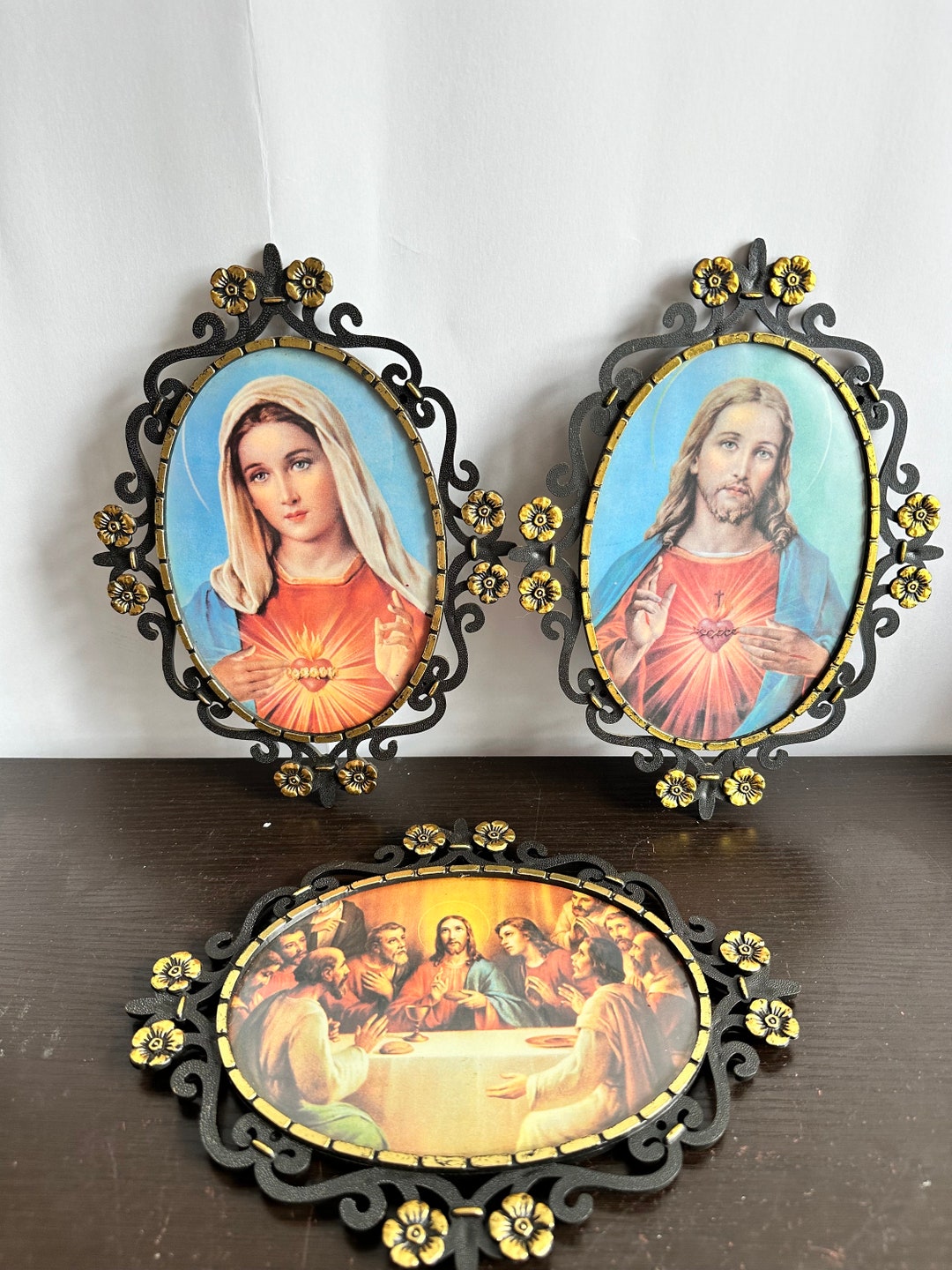 Set of 3 Vintage Ornate Frame Catholic Icon Madonna, Jesus, Wall ...