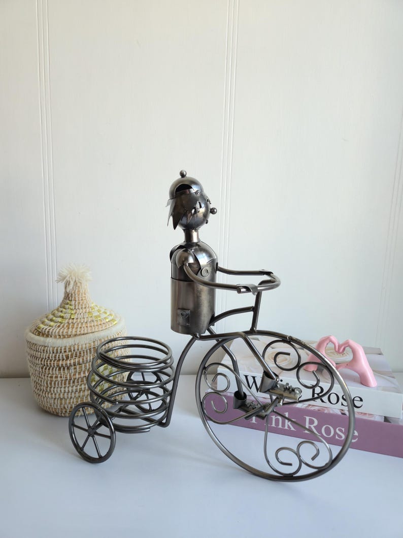 Vintage Wrought Iron Flower Tricycle Basket ,handmade , Garden Decor ...