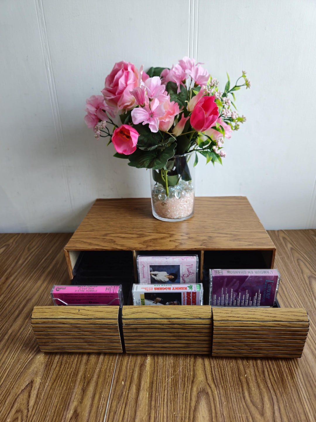 Vintage 36 Cassette Tapes Drawers Storage Crate Simulated Wood Grain ...