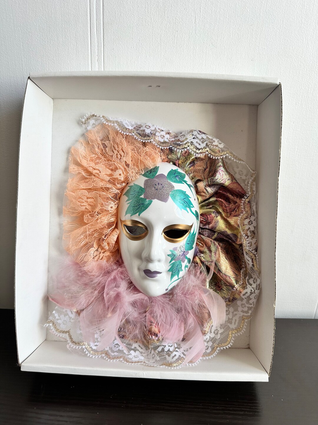 Vintage Porcelain Face Mask Wall Art Woman Decoration Peach and Pink ...