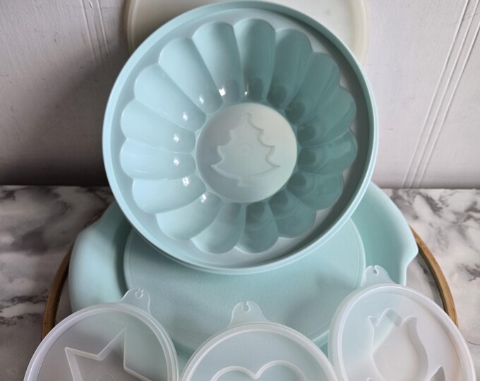 Vintage Tupperware, Green Jelly and Serve Mold With Serving Tray, 4 ...