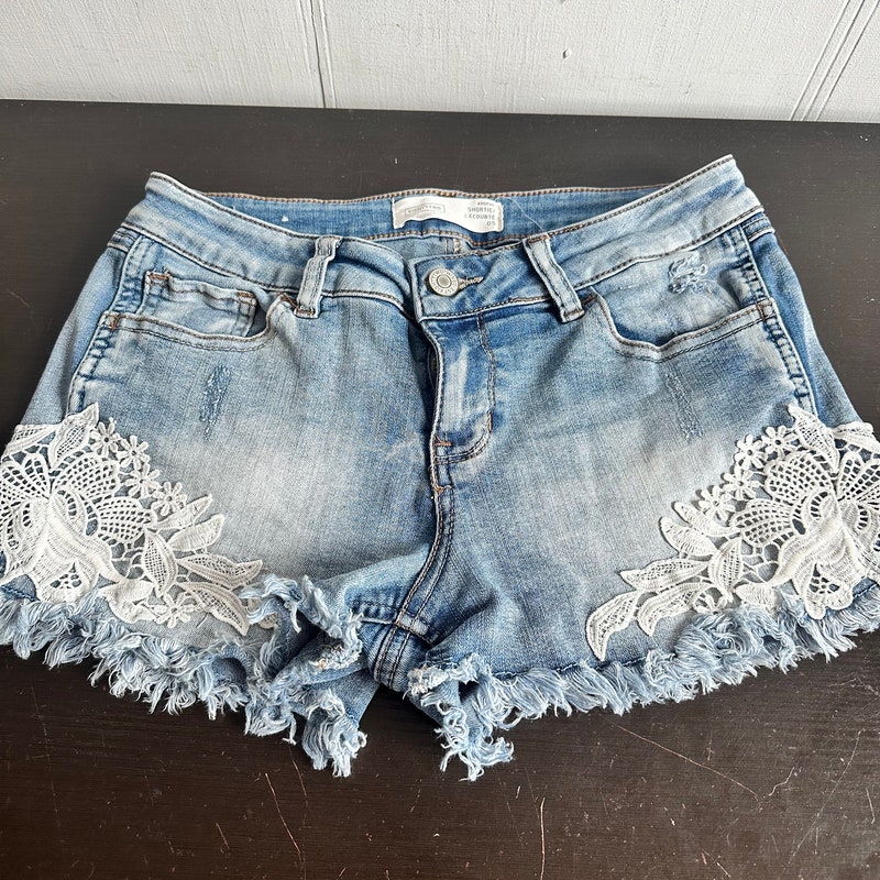 Lace Denim Shorts - Etsy