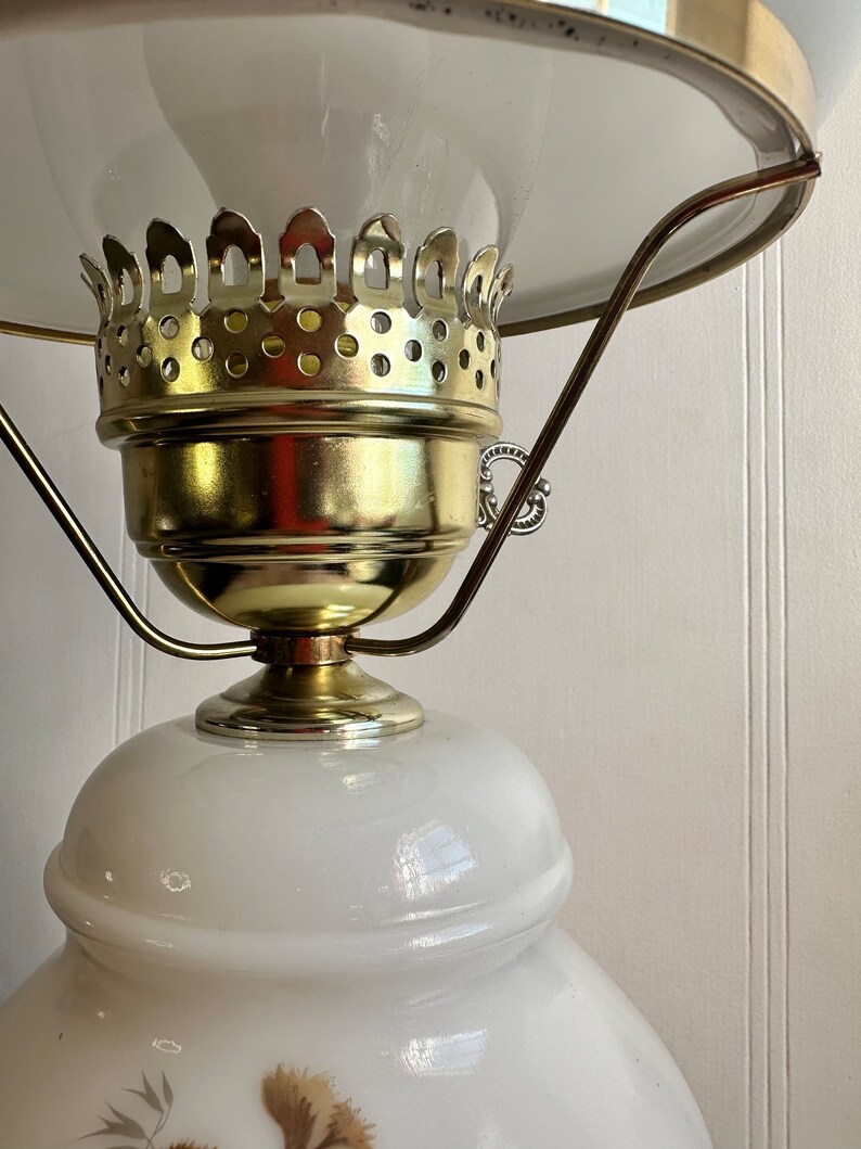 Vintage Oil Lamp Table Lamp Electric Milk Glass Shade Hand Painted ...