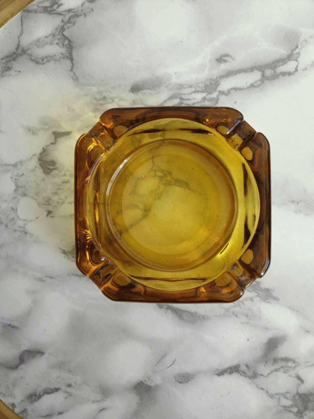 Vintage Amber Glass Ashtray - Square / Retro 70s Modern Mid Century ...