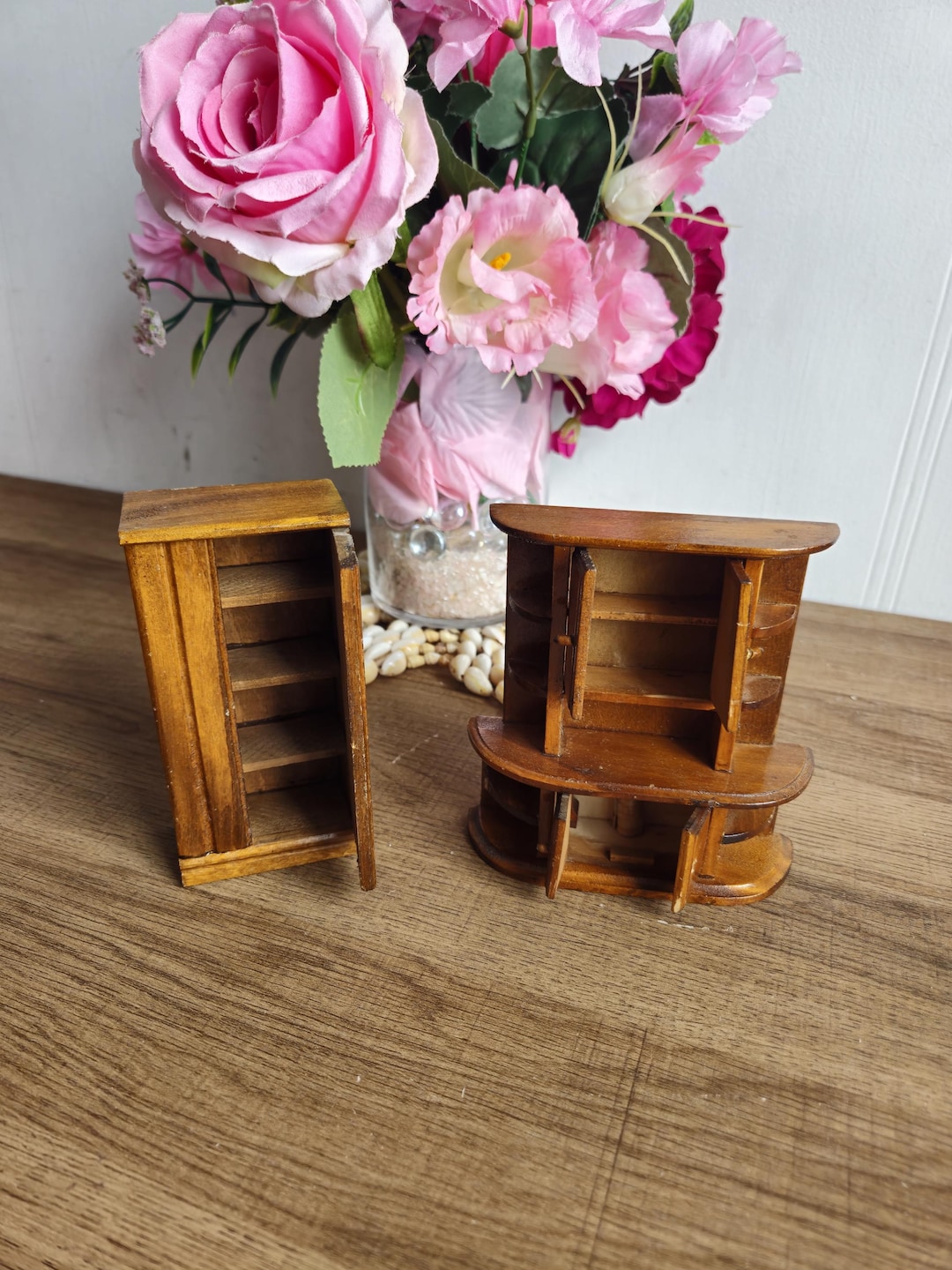 Vintage Dollhouse Miniature Furniture Set - 2 Pieces Wooden Miniature ...