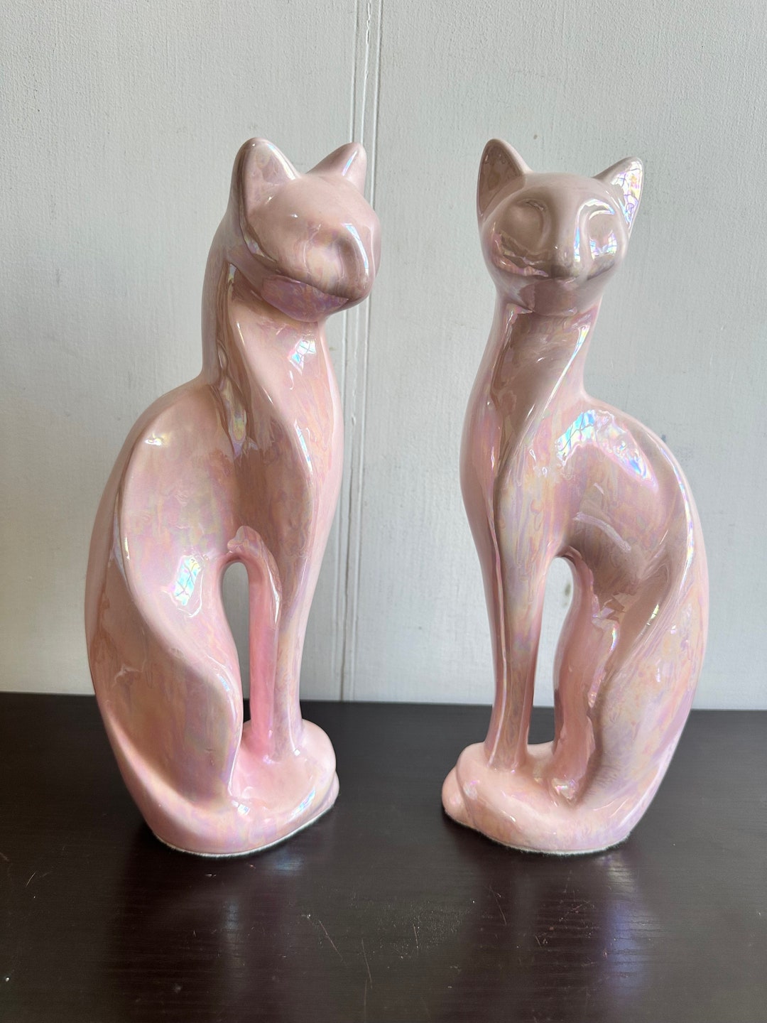 Vintage Set of 2 Pink Glazed Ceramic Cat Figurine, 12 Long. - Etsy