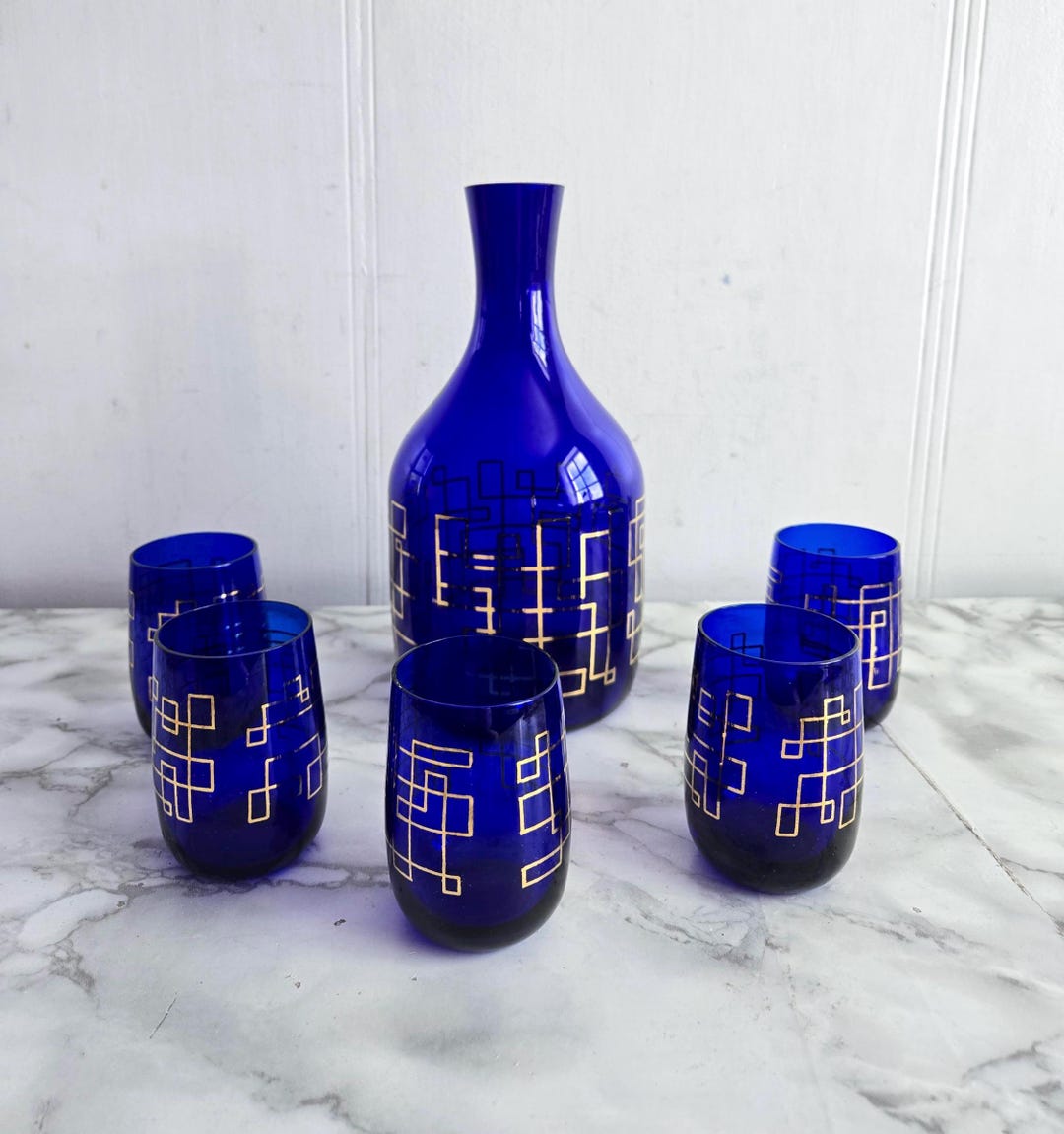 Set of 6 Vintage Cobalt Blue Glass Decanters, Cobalt Blue Glass ...