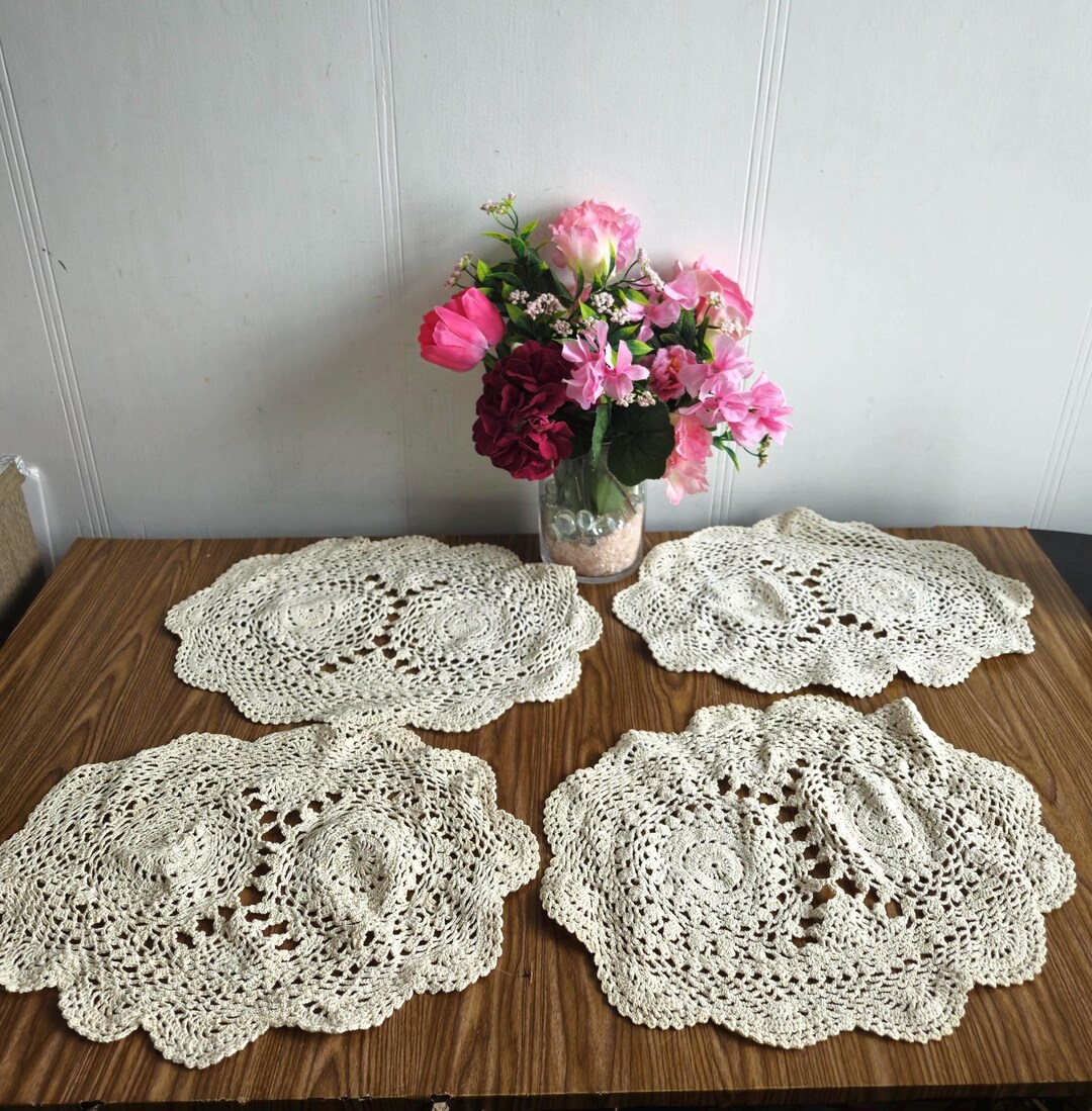 Set of 4 Oval Vintage Crochet Lace Doilies ,lace Doilies Handmade ...