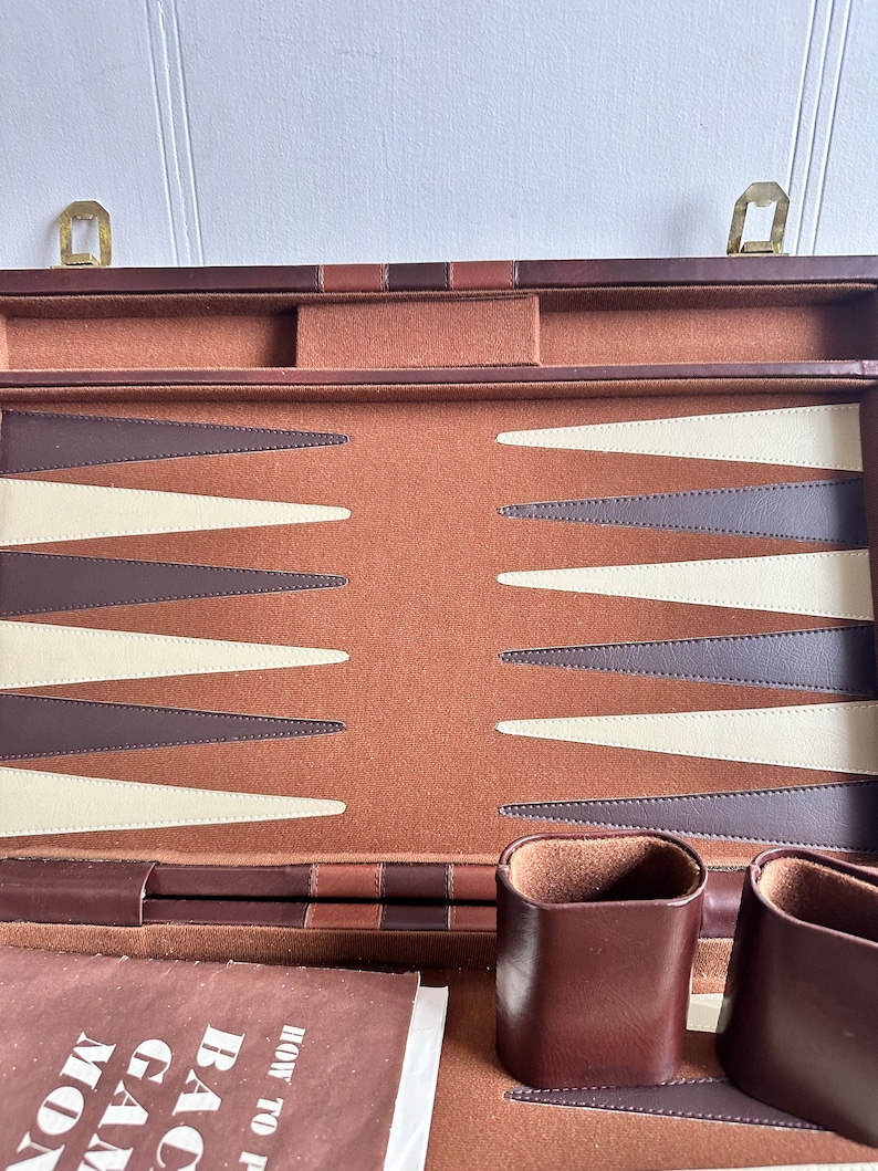 Vintage SKOR-MOR Backgammon Board Game Complete Set Faux Leather Case ...